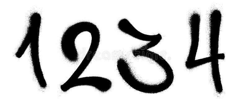 Graffiti Spray Font Alphabet with a Spray in Black Over White. Digits ...