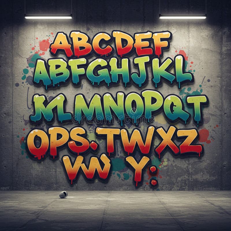 Graffiti-style Alphabet Painted on a Concrete Wall, Featuring Bright ...