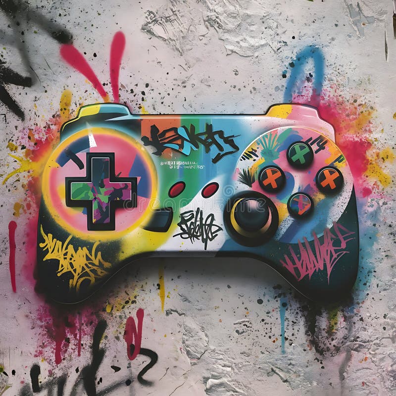 Graffiti-style Artwork of a Video Game Controller with Vibrant Colors ...