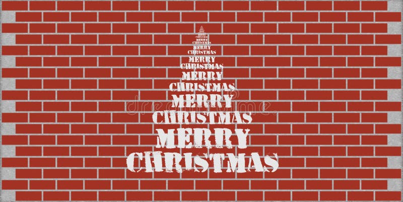 Christmas Tree Painted on Brick Wall Stock Illustration - Illustration ...