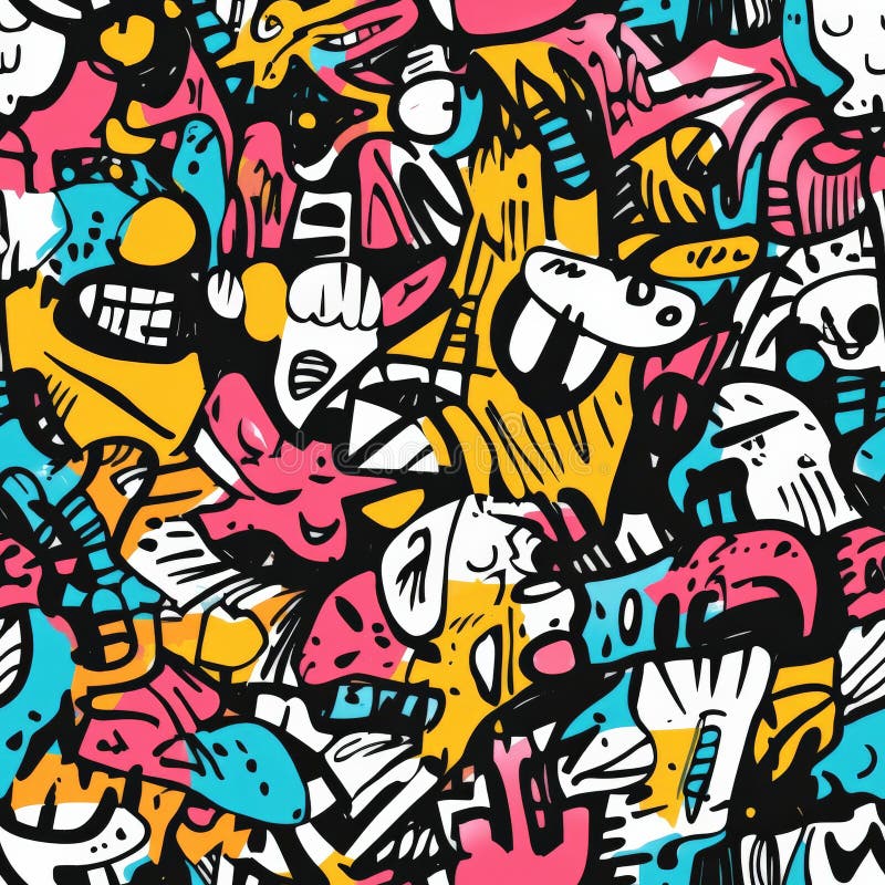 A Graffiti-style Doodle Pattern of Random Abstract Shapes and Playful ...