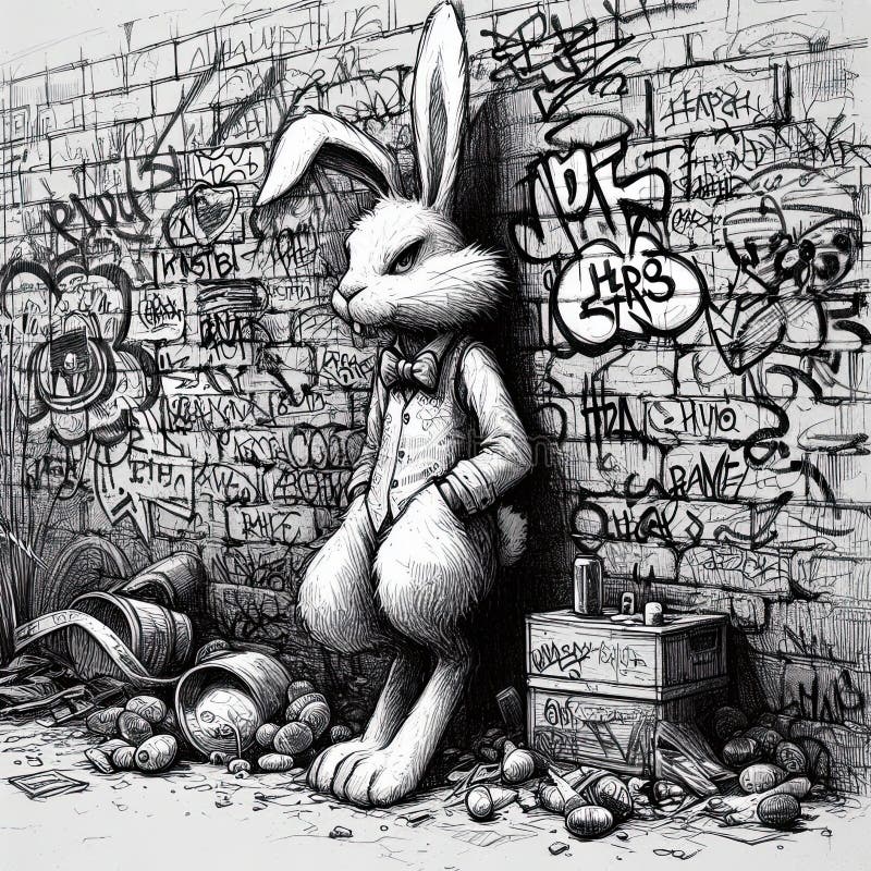 Graffiti-Style Rabbit with Street Background Stock Illustration - Illustration of cool, sitting ...
