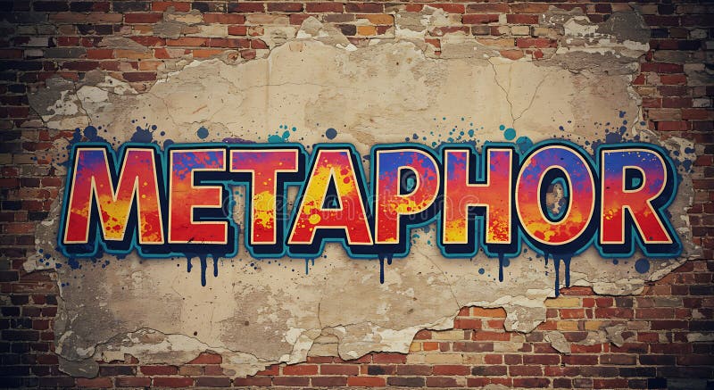 Graffiti-style Text "METAPHOR" Painted on a Peeling Plaster Wall with ...