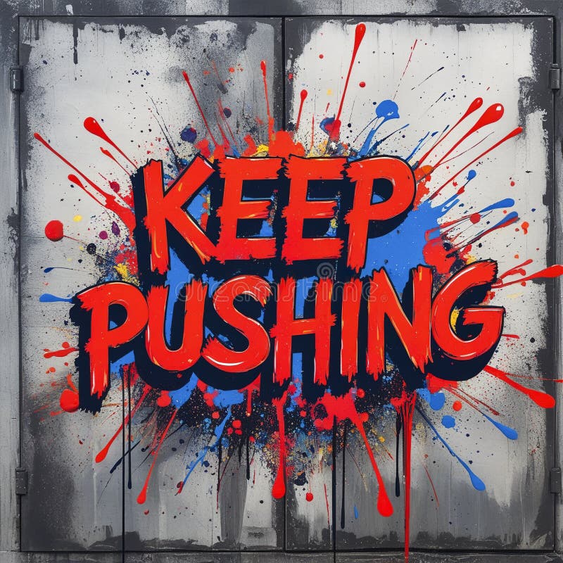 Graffiti Text Keep Pushing Black Background with Red Splash Stock ...