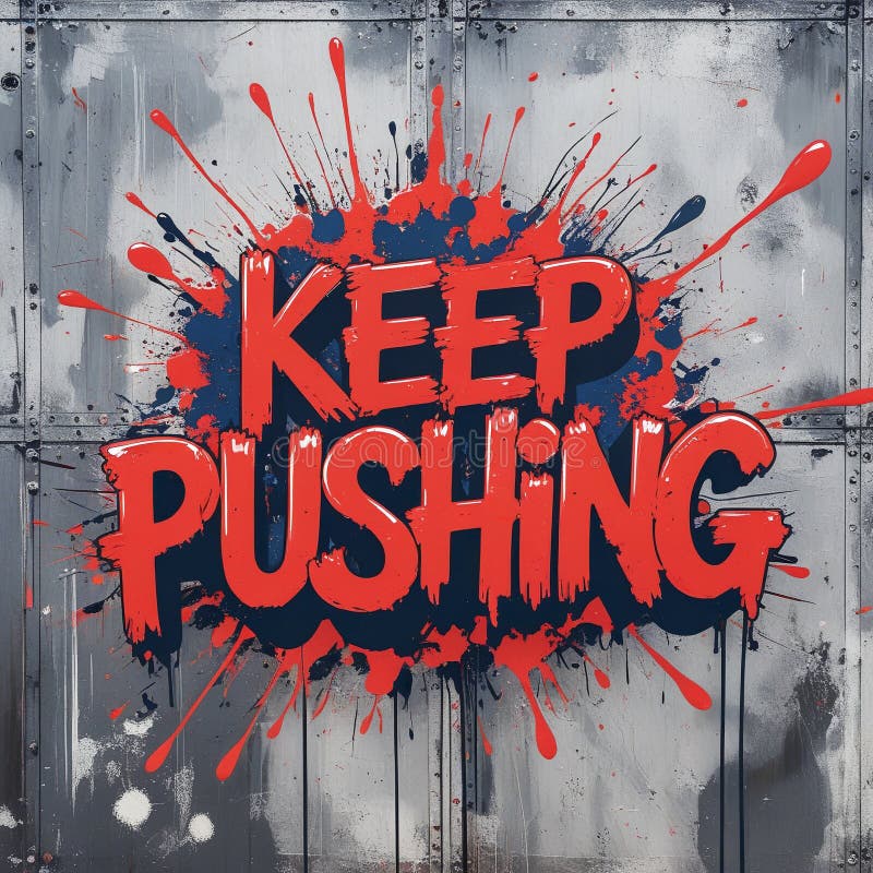 Graffiti Text Keep Pushing Black Background with Red Splash Stock ...