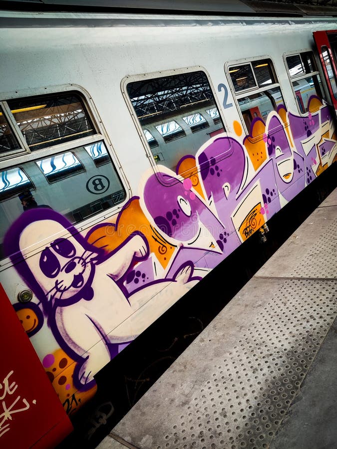 Graffiti on Train Railwaystation Editorial Stock Photo - Image of ...