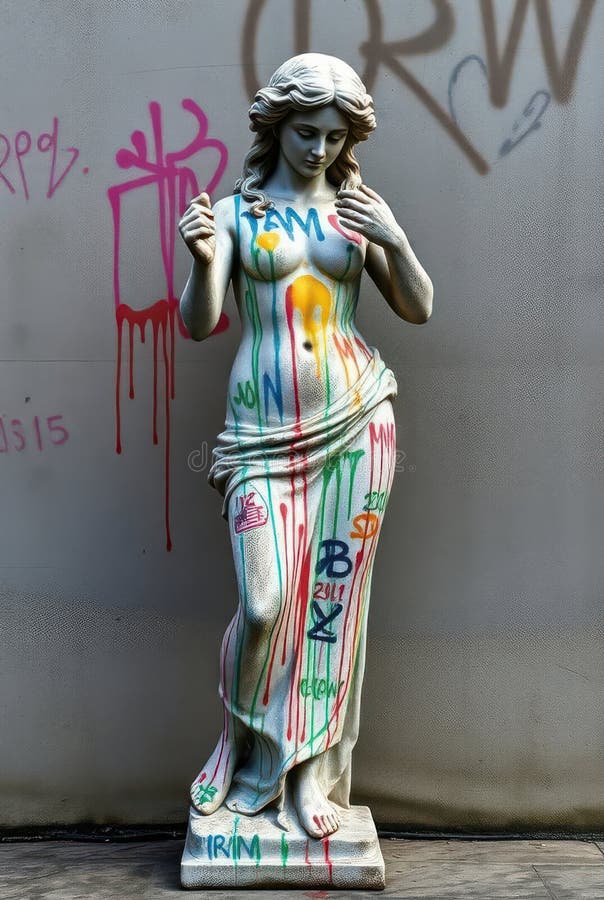 Marble Goddess Covered in Graffiti Drips Stock Illustration ...