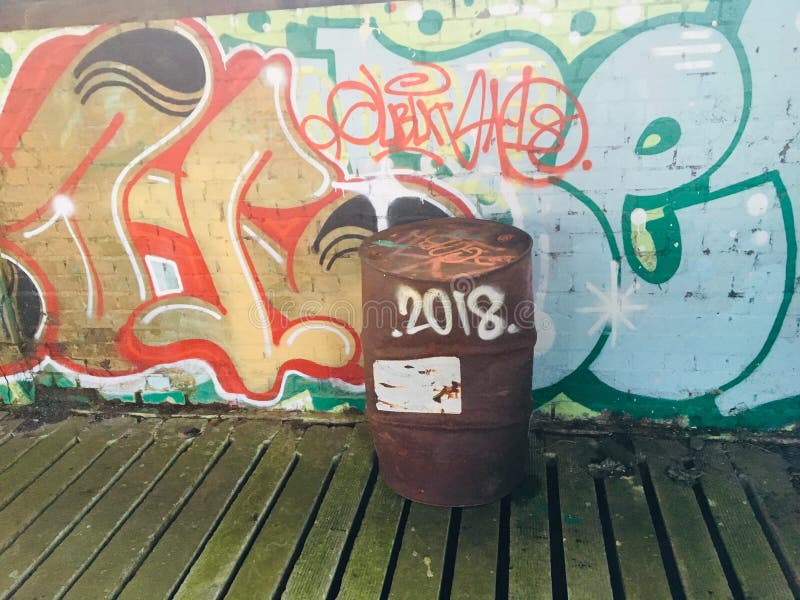 Graffiti Trash Can Urban Art Stock Photo - Image of back, graffiti ...
