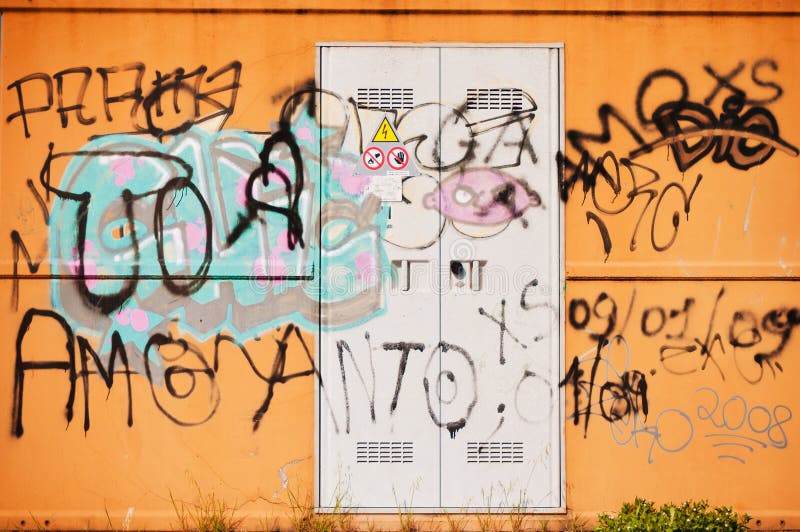 Graffiti - Vandalized Urban Wall Stock Image - Image of outdoor, orange ...