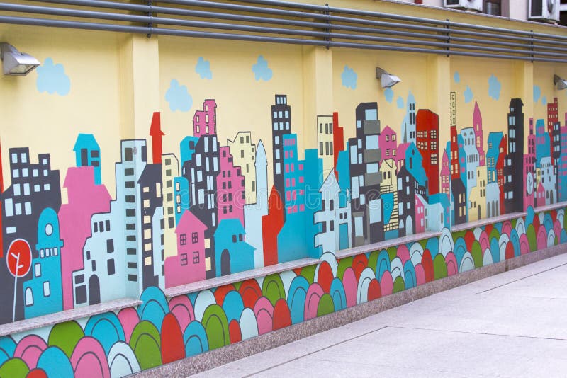 Graffiti Representing a City on a Wall Editorial Photo - Image of ...