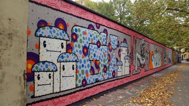 A graffiti wall in autumn editorial photography. Image of autumn - 45405192