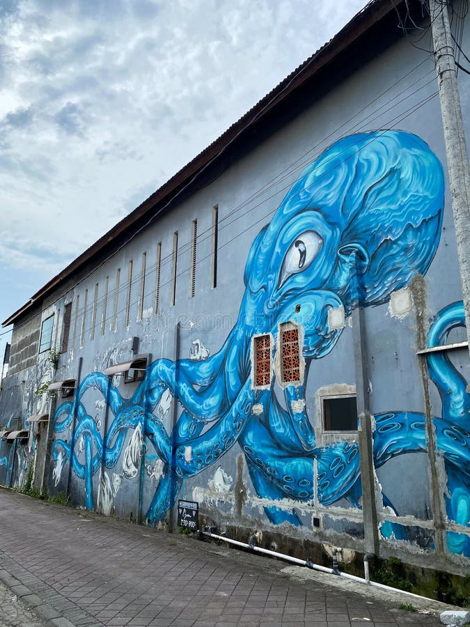 Graffiti on the Wall, Big Blue Octopus Editorial Stock Image - Image of ...