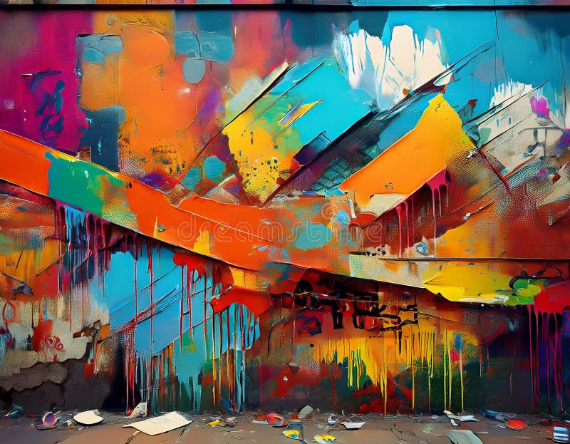 Graffiti Wall with Layers of Spray Paint and Peeling Posters, Revealing ...