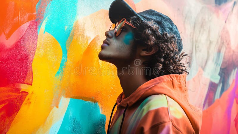 Graffiti Wall Portrait Blending Urban Art Elements. Stock Illustration ...