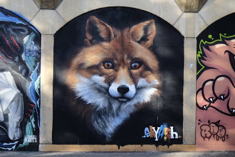 Graffiti on a Wall Showing the Face of a Fox. Editorial Image - Image ...