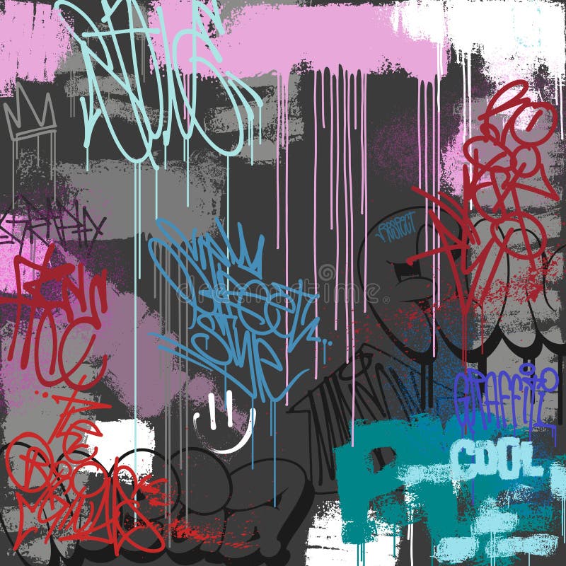 Graffiti Wall Tags Pattern, Street Art Design Stock Illustration ...