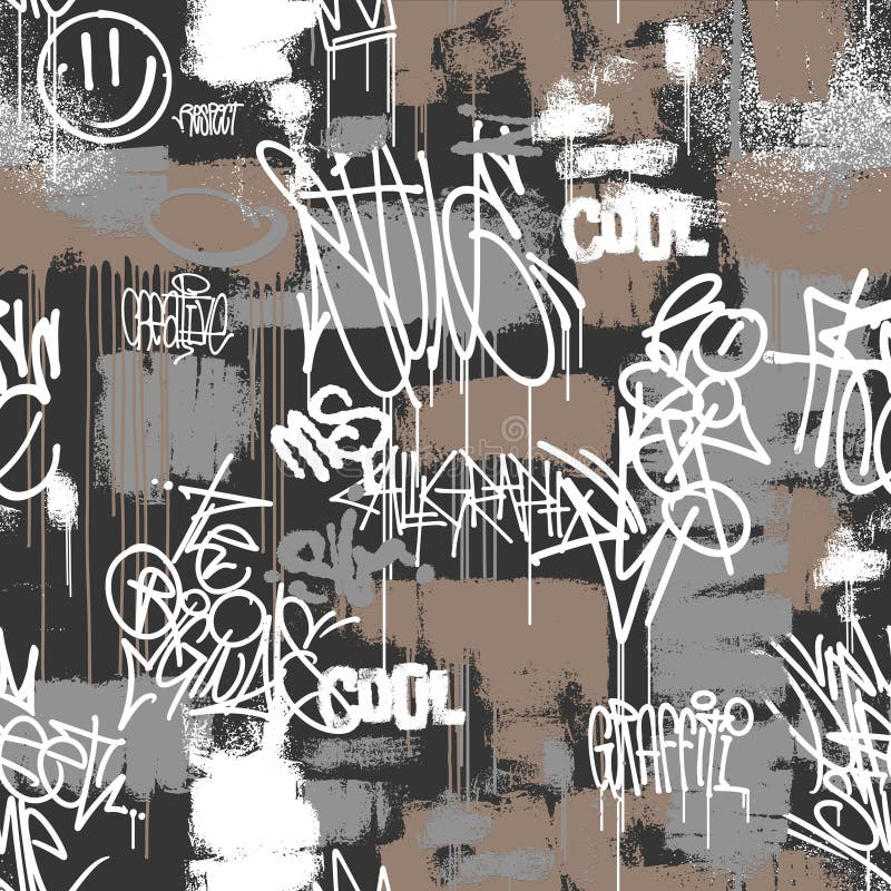 Graffiti Wall Tags Seamless Pattern, Street Art Design Stock Illustration - Illustration of ...