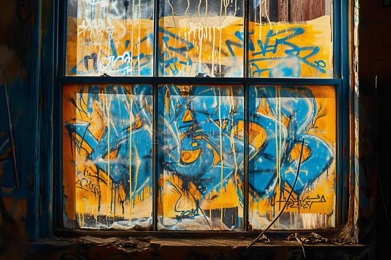 Graffiti on the Window of an Abandoned Building in the City Stock ...
