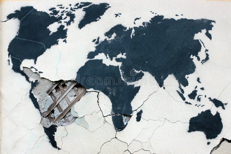 Graffiti World Map on the Old Ruined Stock Illustration - Illustration ...