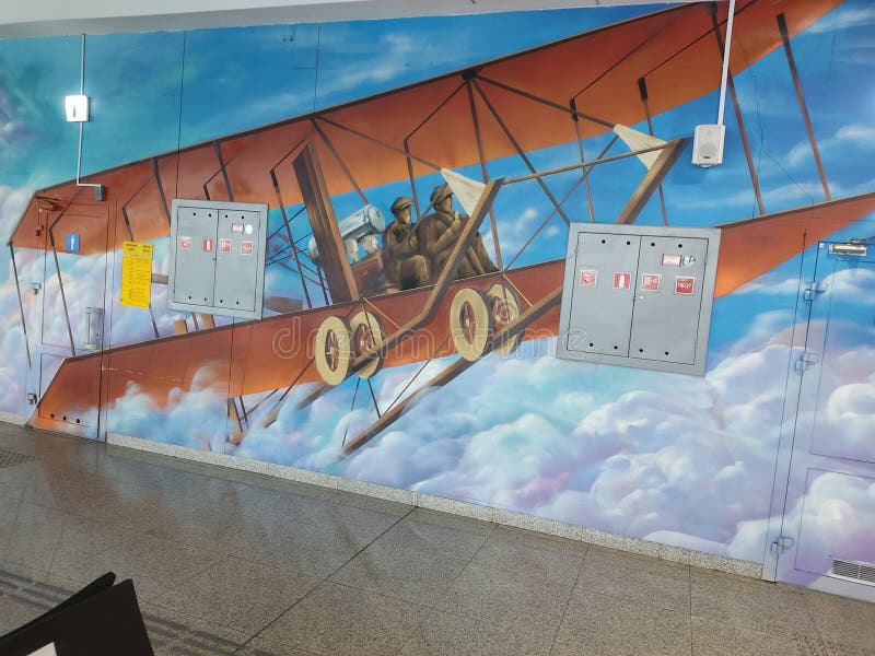 Graffiti of the Wright Brothers` Plane on the Wall Editorial Stock ...