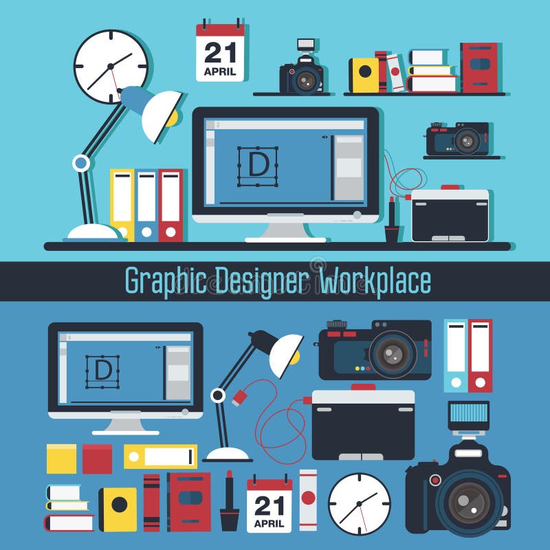 Grafische Ontwerper Workplace Concept Vector Illustratie - Illustration ...