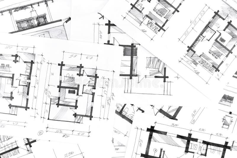Grafische Schetsen Door Pen Architecturale Achtergrond Stock ...