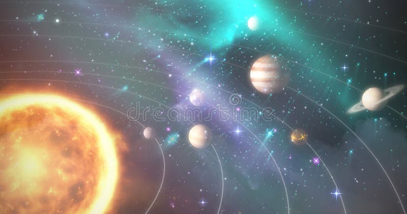 Grafisk Bild Av Olika Planeter Med Solen 3d Stock Illustrationer ...