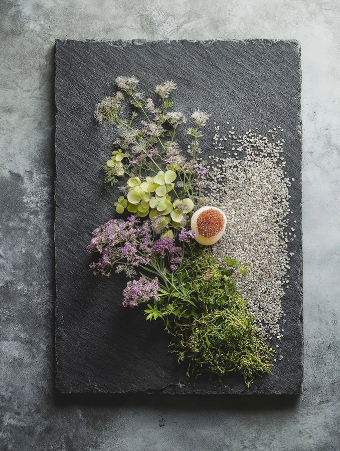 Grain-Based Appetizers with Edible Flowers and Natural Accents Stock ...
