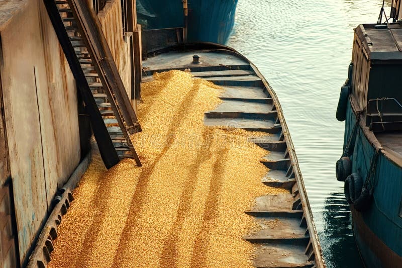 Grain Being Loaded Onto Barge from Silo on River Stock Image - Image of ...