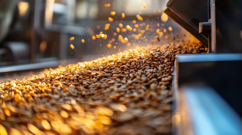 Grain Being Processed in a Modern Facility. Stock Photo - Image of ...