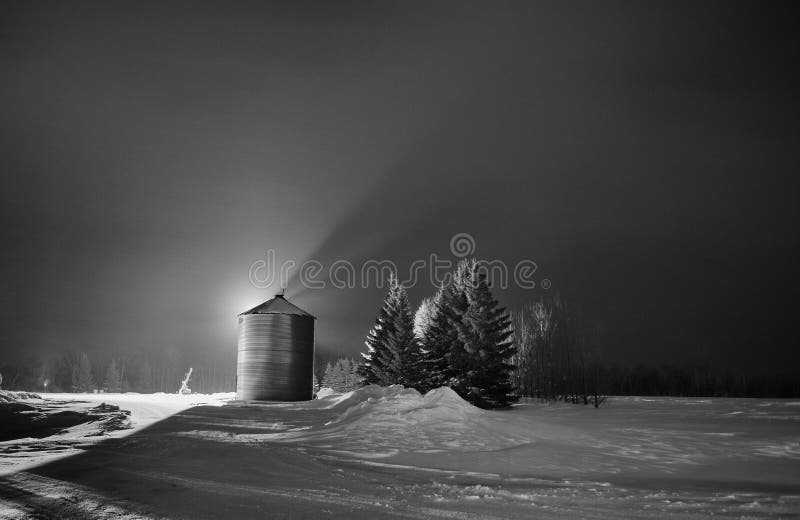 Grain bin at night stock photo. Image of grain, yard - 50309880