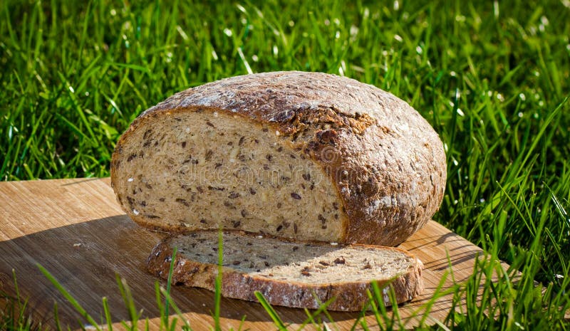 Grain Bread on green grass stock photo. Image of nature - 60213498