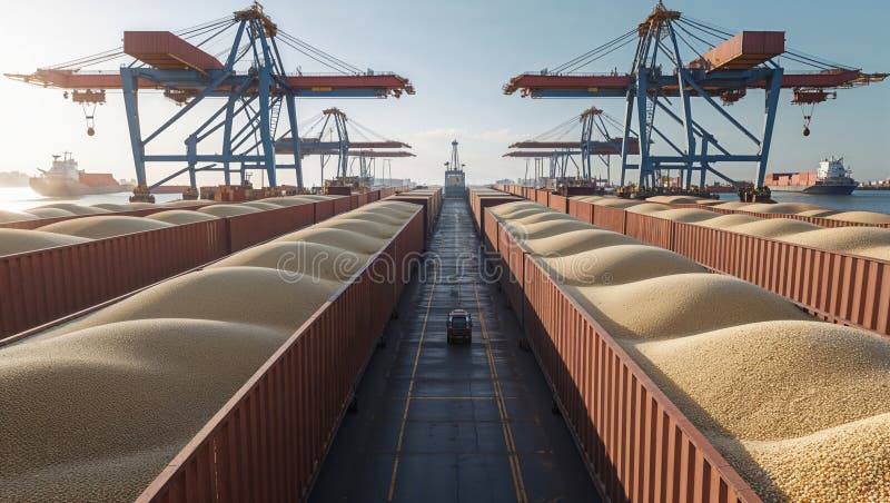 Grain Containers at Port Terminal Ready for Export Stock Illustration ...