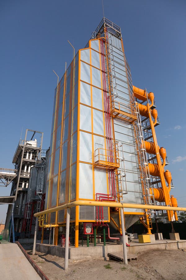 Grain Driyng Construction on a Silos System Stock Photo - Image of food ...