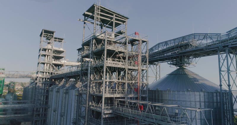Grain Elevator Aerial View, Steel Grain Elevator. Industrial Grain ...