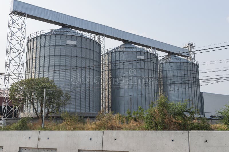 Grain Elevator in Agricultural Zone. Granary with Mechanical Equipment ...
