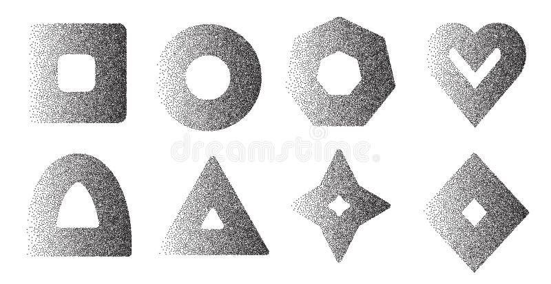 Grain Gradient Geometric Shapes with Hole Set. Grainy Noise Textured ...