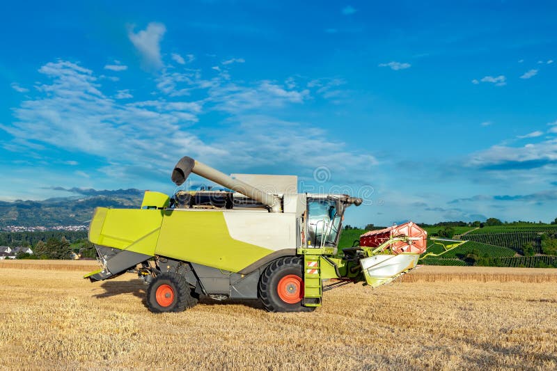 Grain Harvesting Combine in Summer at Corn Field Stock Image - Image of ...
