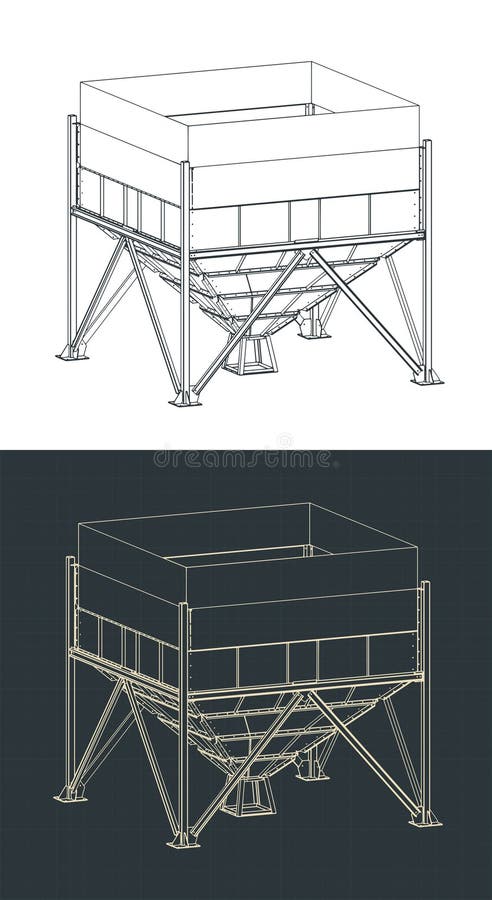 Grain Hopper Isometric Blueprints Stock Illustration - Illustration of ...