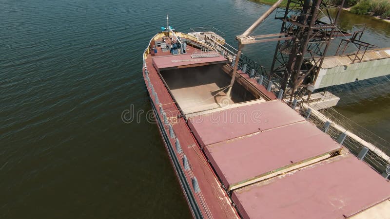 Grain Loading To Bulker Ship Cargo Container at Sea Grain Terminal in ...
