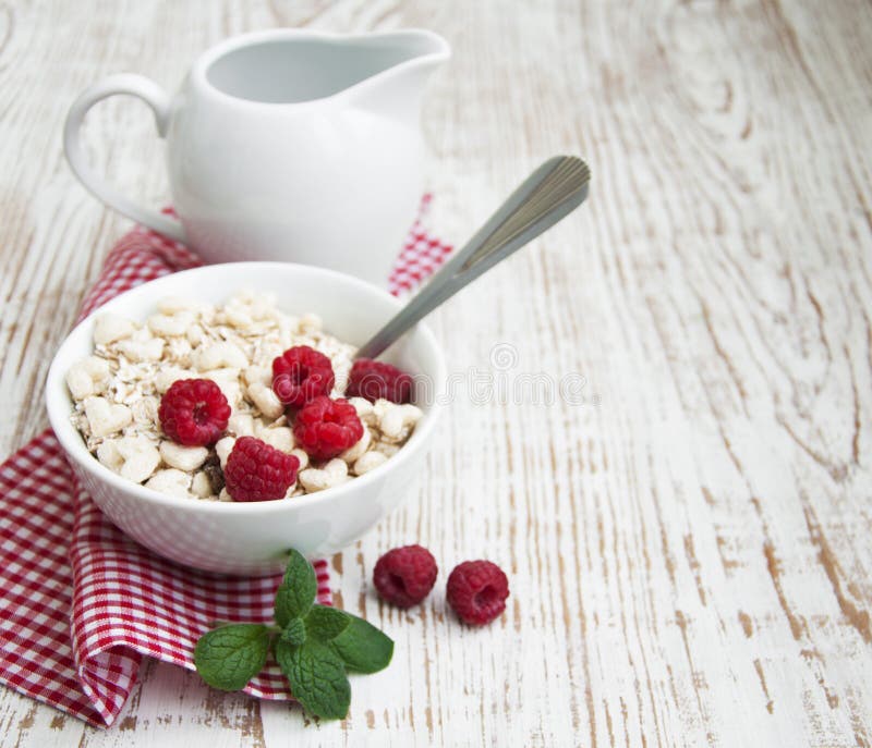 Grain Muesli with Raspberries Stock Image - Image of healthy, natural ...