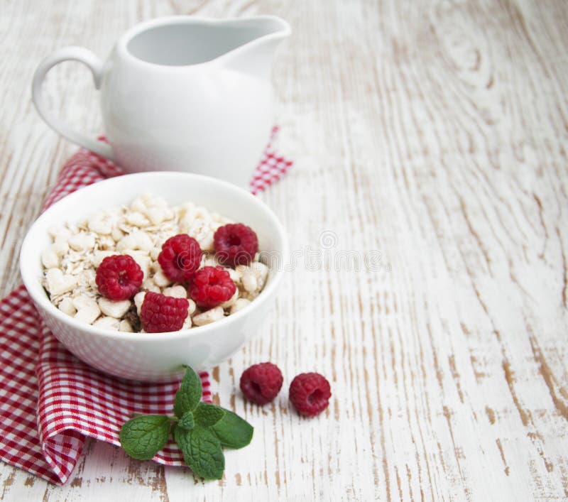Grain Muesli with Raspberries Stock Photo - Image of healthy, natural ...
