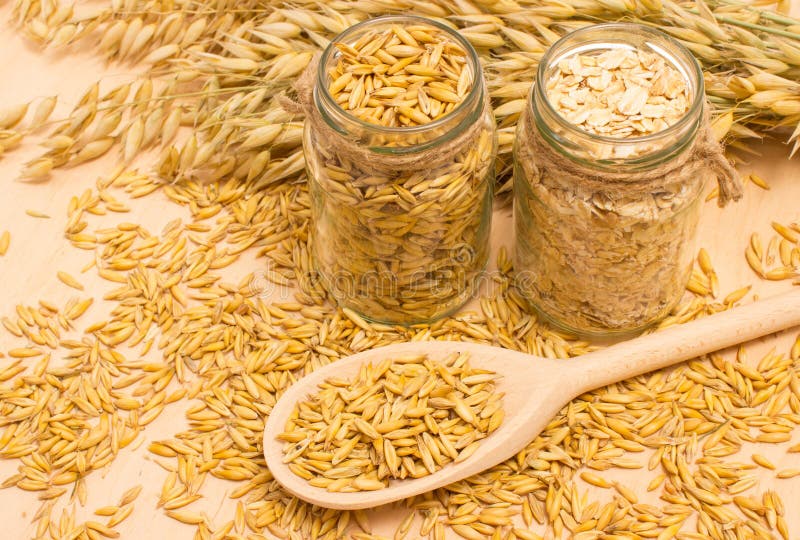 Grain Oats and Oatmeal on Board Stock Image - Image of nutrition ...