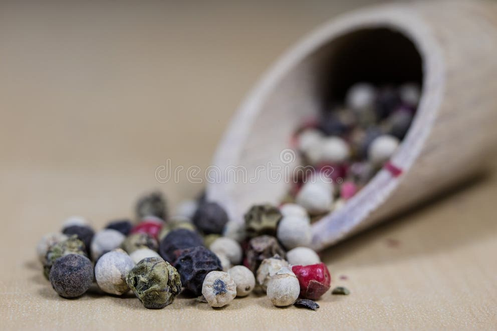 A Grain of Pepper on a Kitchen Table. Ground Pepper in a Kitchen Stock ...