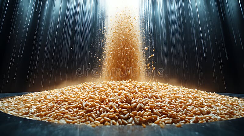 Grain Pouring, Industrial Setting, Dramatic Lighting, Food Production Stock Illustration ...
