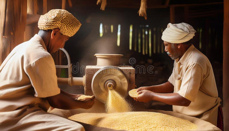 Grain Processing in Rural Setting Stock Illustration - Illustration of ...