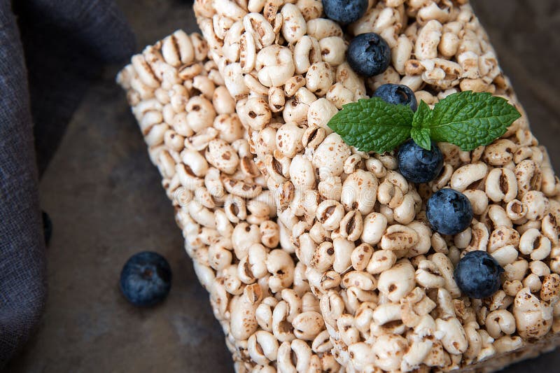 Grain Rice Cakes with Blueberries for Healthy Breakfast Stock Photo ...
