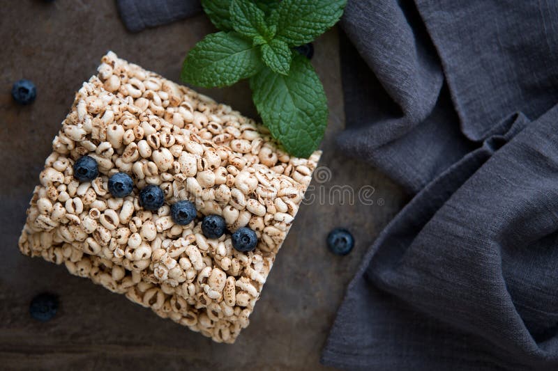 Grain Rice Cakes with Blueberries for Healthy Breakfast Stock Image ...