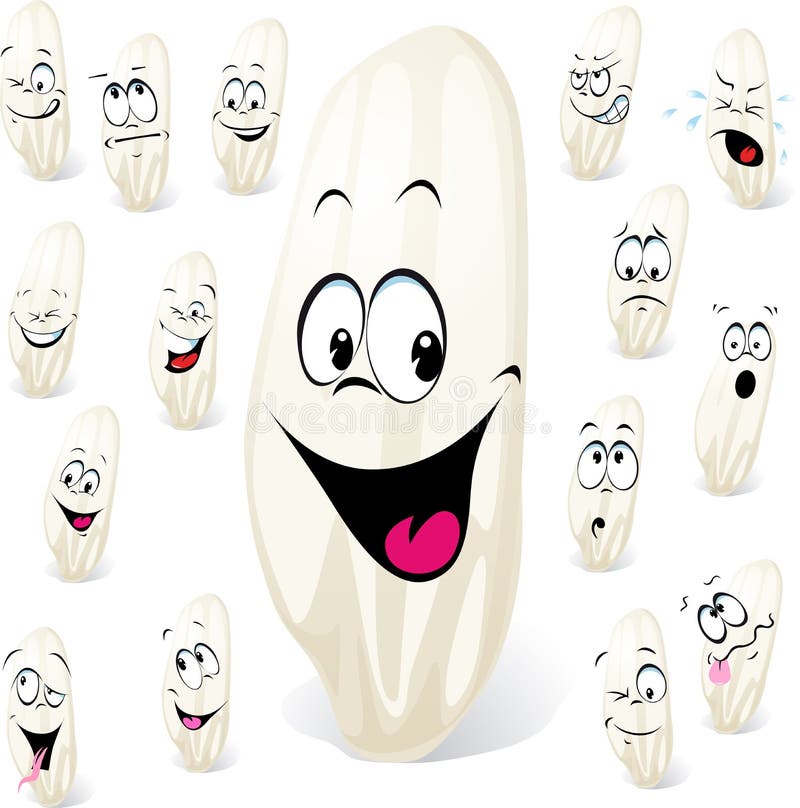 Grain of Rice Cartoon with Many Expressions Stock Vector - Illustration ...
