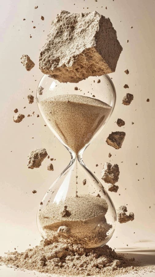 Grain of Sand Cascading into an Hourglass Creating Ripples in the Sand ...